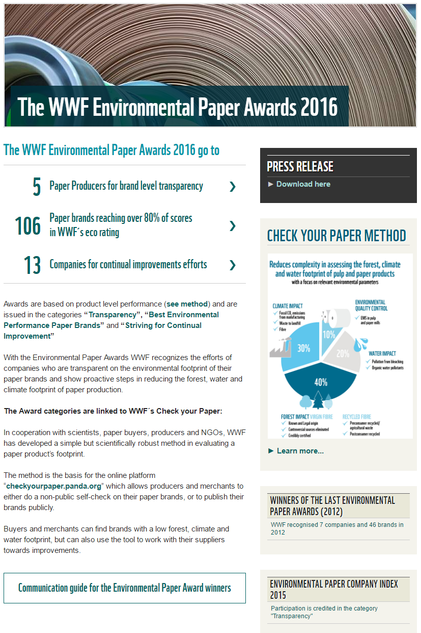 106 paper brands get WWF Awards 2016 | WWF