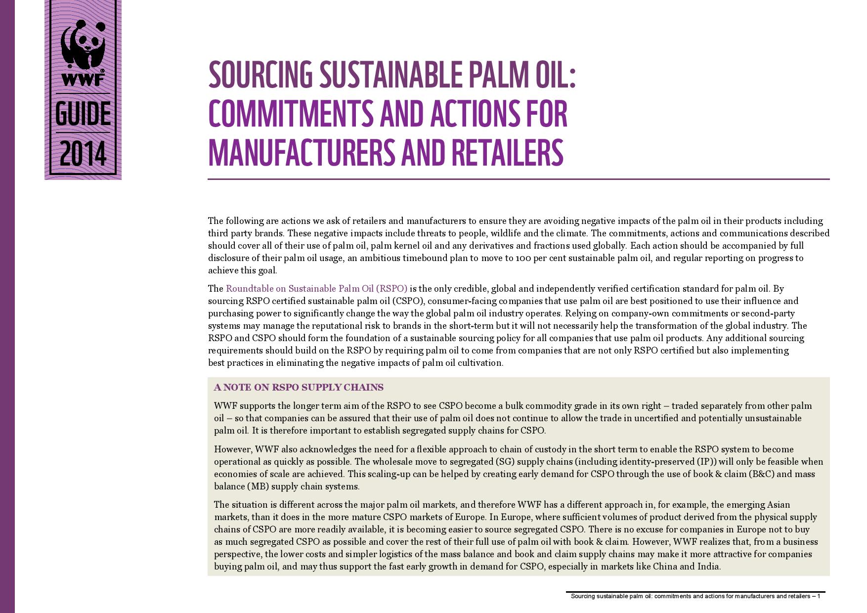 Sourcing Sustainable Palm Oil: Commitments and actions for manufacturers and retailers | WWF